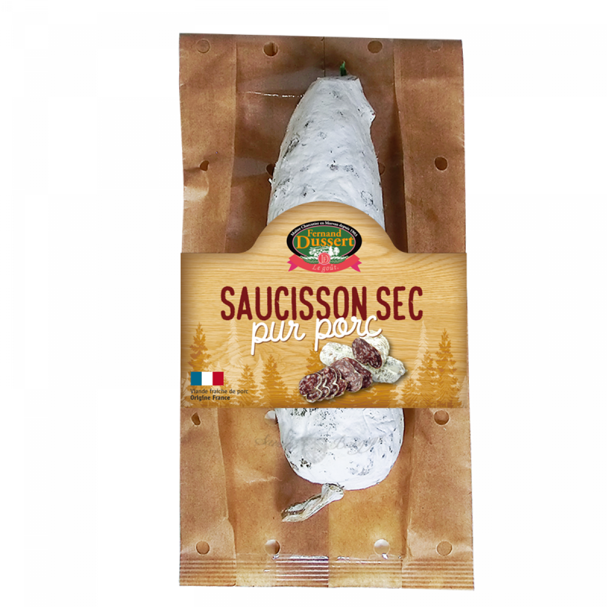 Saucisson sec pur porc 200g Fernand Dussert - Saveurs de Bourgogne ...